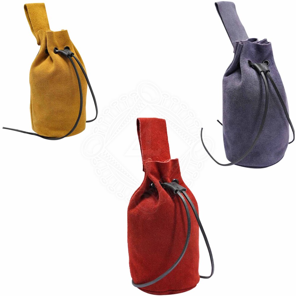 Medieval Drawstring Belt Pouch for SCA LARP re-enactment, Suede Leather ...