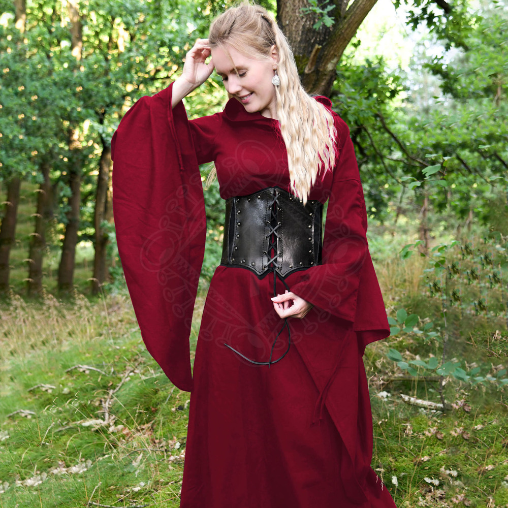 Medieval dress Isra with trumpet sleeves, wine red / Burgundy red ...