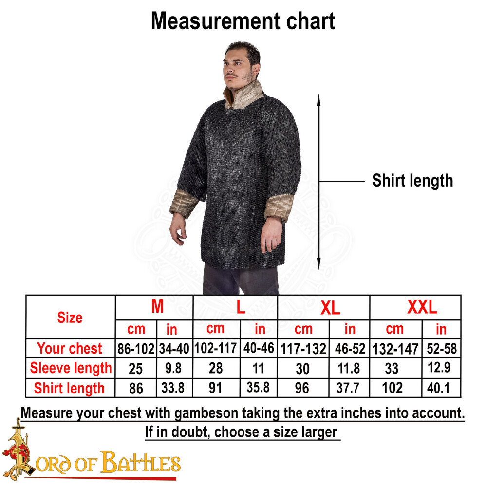 Chain mail tunic with short sleeves, riveted flat rings, blackened ...