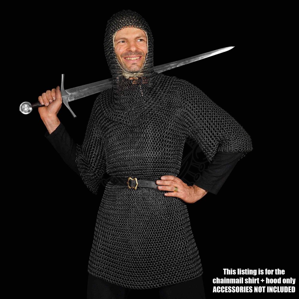 Chainmail Shirt with Coif, Blackened Butted Mild Steel Rings Ø10mm ...