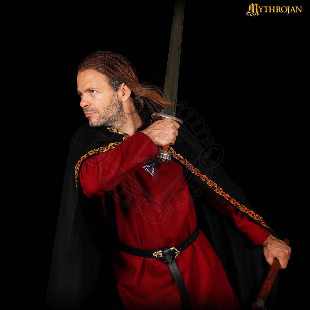 Medieval Wool Hooded Cloak, Gold Embroidered Trim, Brass Clasp for LARP ...