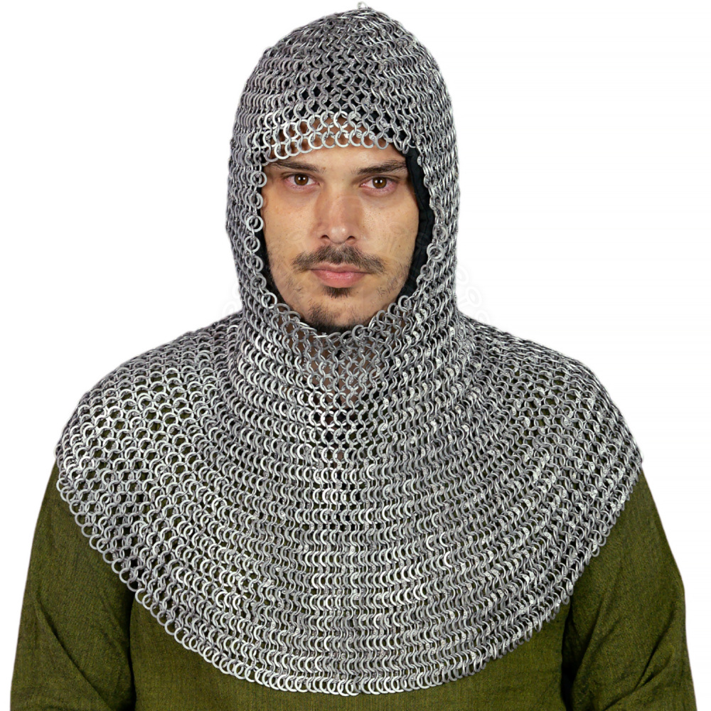 Aluminum Chainmail Coif made of riveted round rings alternating with ...