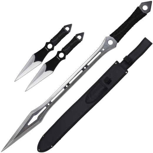 Silver Arrow sword with two throwing daggers and back scabbard ...