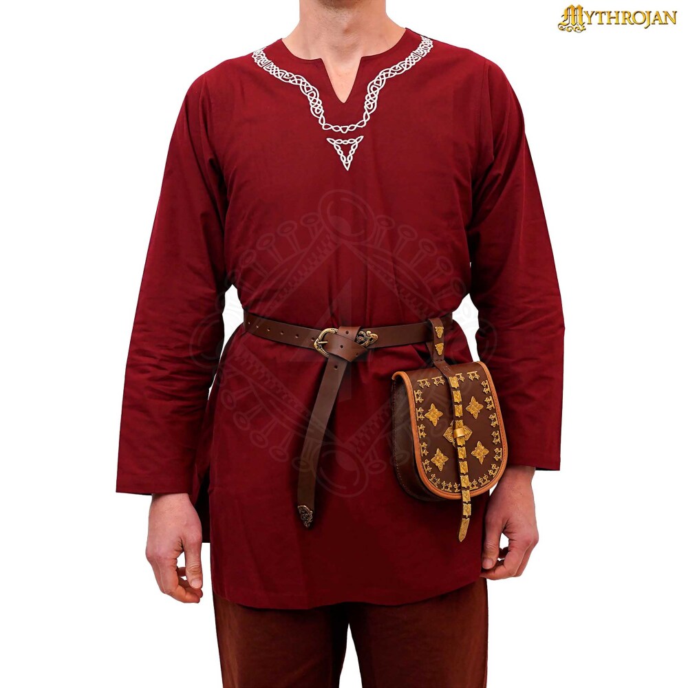 Medieval Embroidered Cotton Full Sleeves Tunic, Red or Black ...