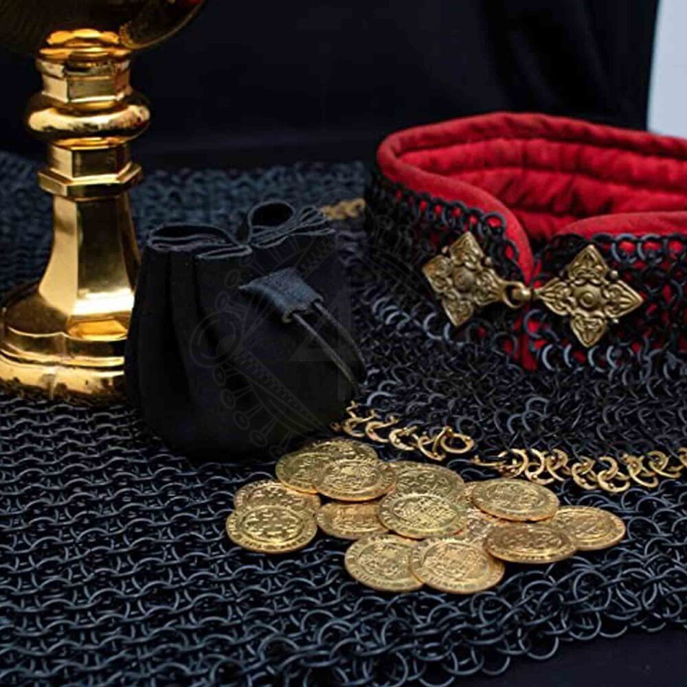 Medieval Gold and Dice Belt Pouch, Leather Waist Bag | Outfit4events