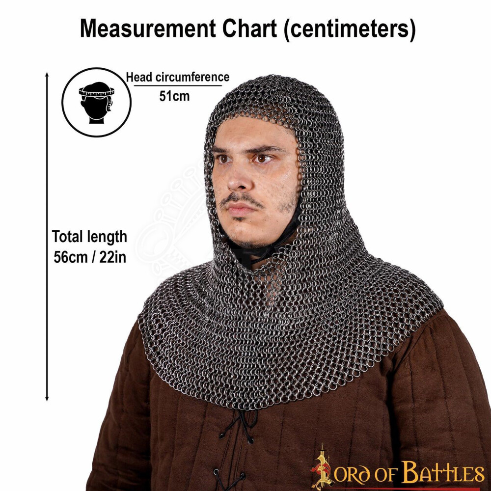 Round Collar Chainmail Coif, Butted, ID 9 mm, Spring Steel | Outfit4events