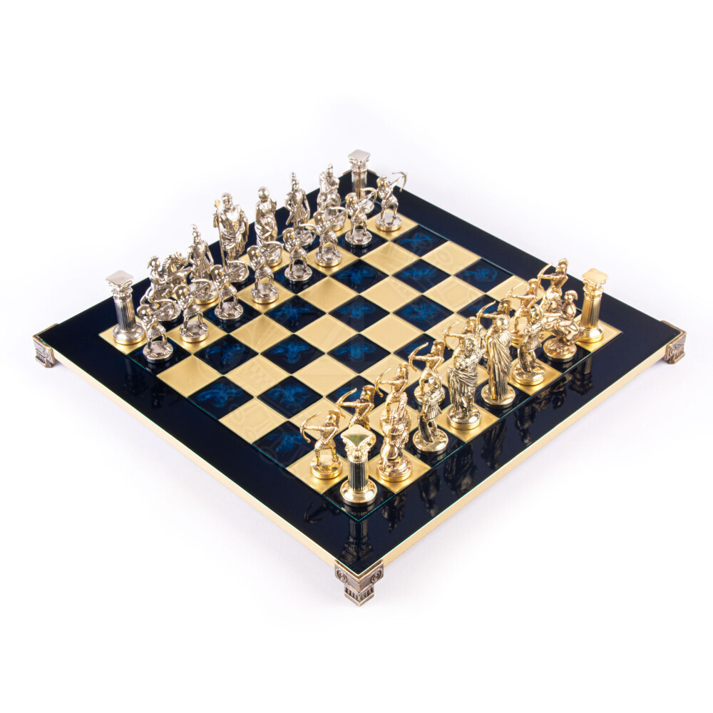 Archers Chess Set with gold/silver chessmen and brass chessboard 44 x ...