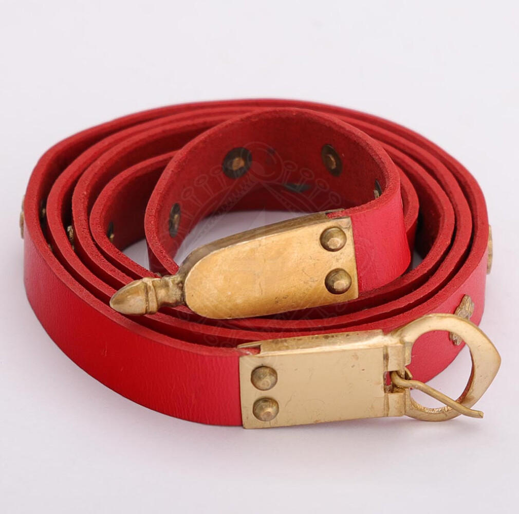 Leather Medieval Long Belt with Brass Riveted Floral Rosettes ...