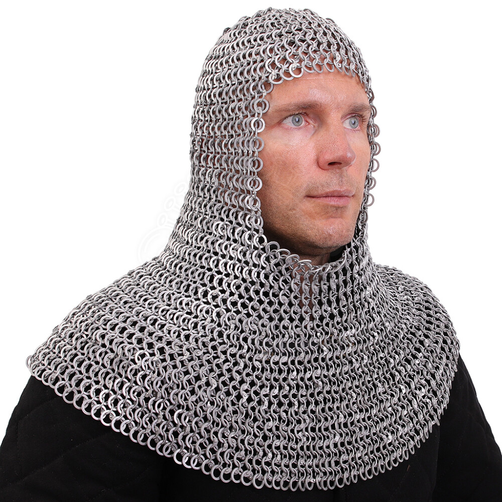 Aluminum Chainmail Coif made of riveted round rings alternating with ...