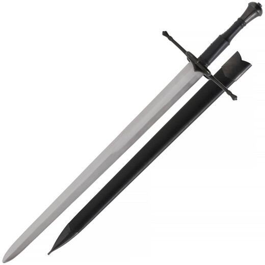 Battle-ready sword 100cm with leather-covered wooden scabbard ...