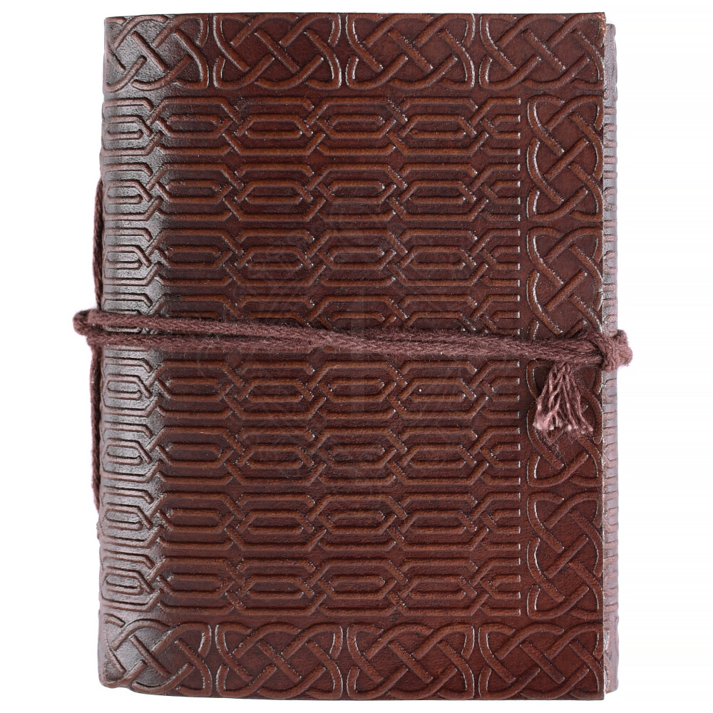 Small pocketbook with Celtic sun embossed in leather cover, 9x7cm ...