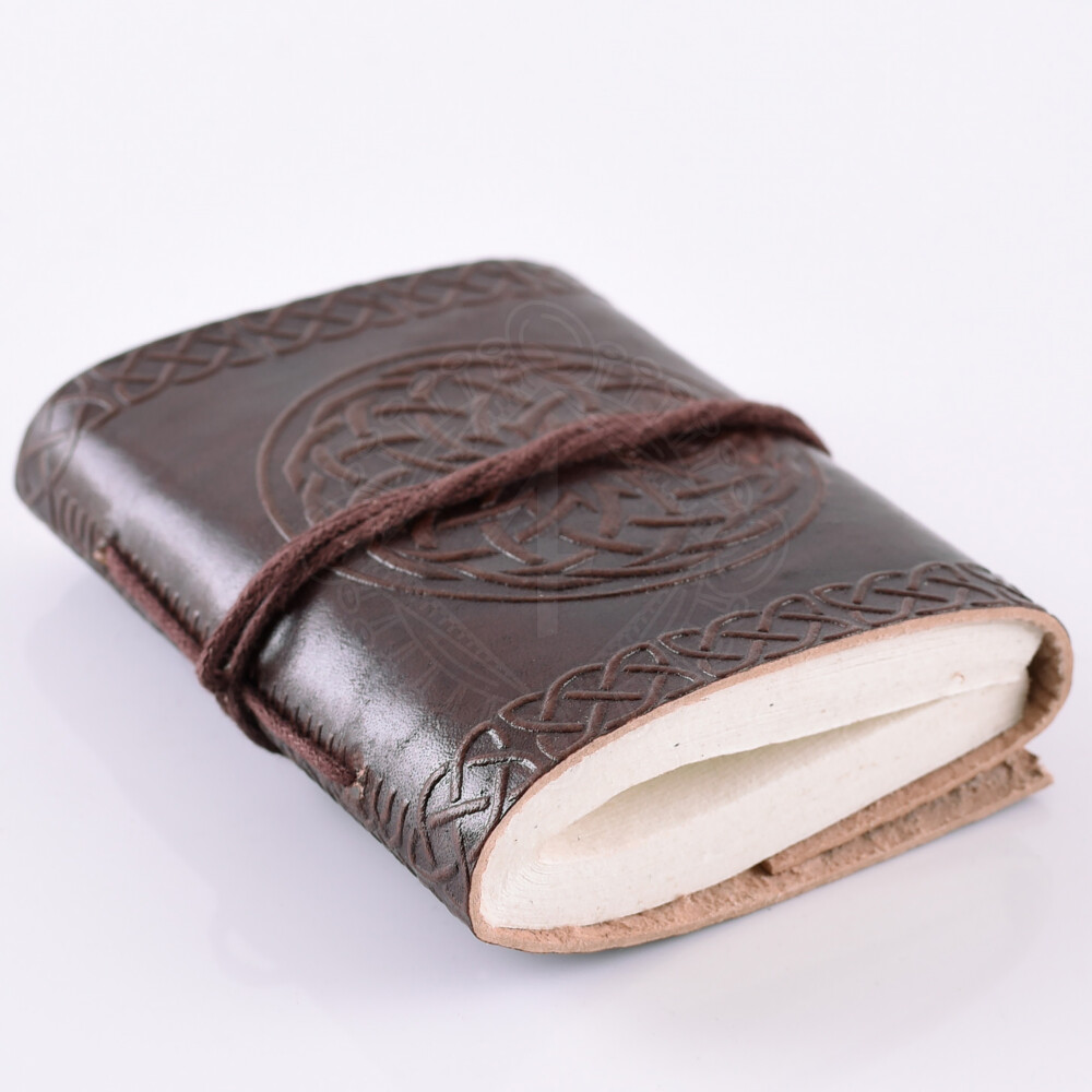 Small pocketbook with Celtic sun embossed in leather cover, 9x7cm ...