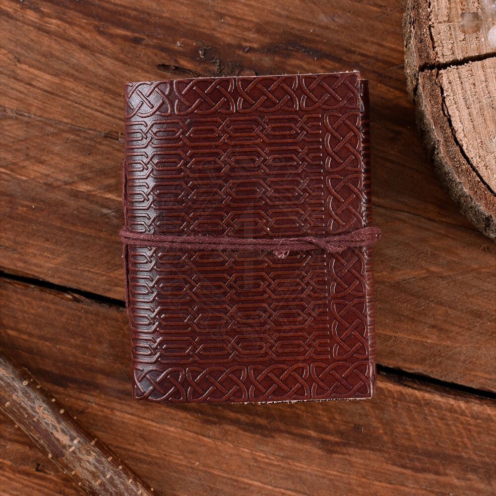 Small pocketbook with Celtic sun embossed in leather cover, 9x7cm ...