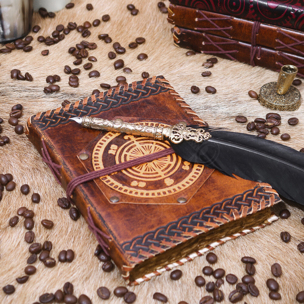 Leather notebook with patinated paper and compass symbol | Outfit4events