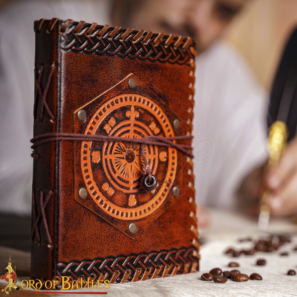 Leather notebook with patinated paper and compass symbol | Outfit4events