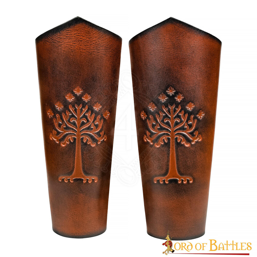 Long Leather Bracers with Embossed White Tree of Gondor | Outfit4events