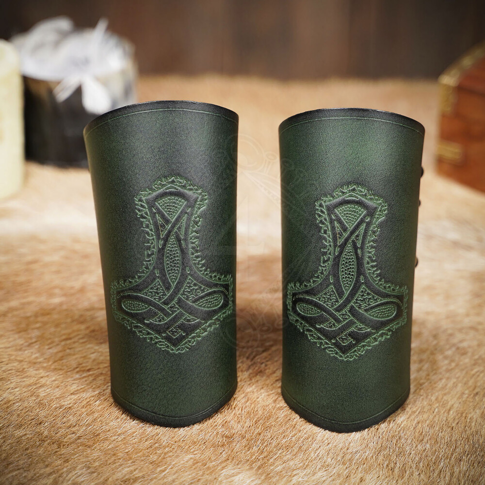 Leather Bracers with Embossed Thor's Hammer | Outfit4events