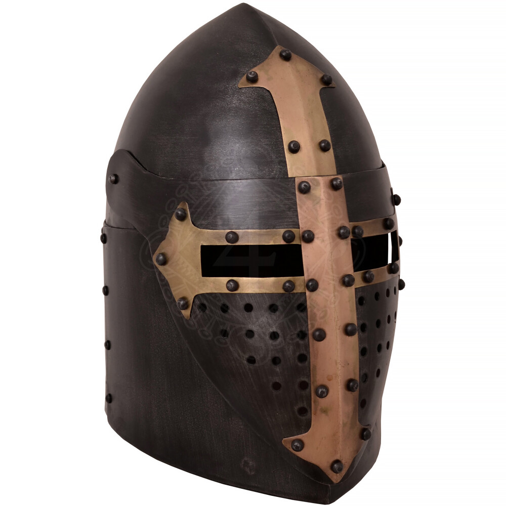 Topfhelm mit klappbarem Visier, 1,6mm Stahl, Antikfinish | Outfit4events