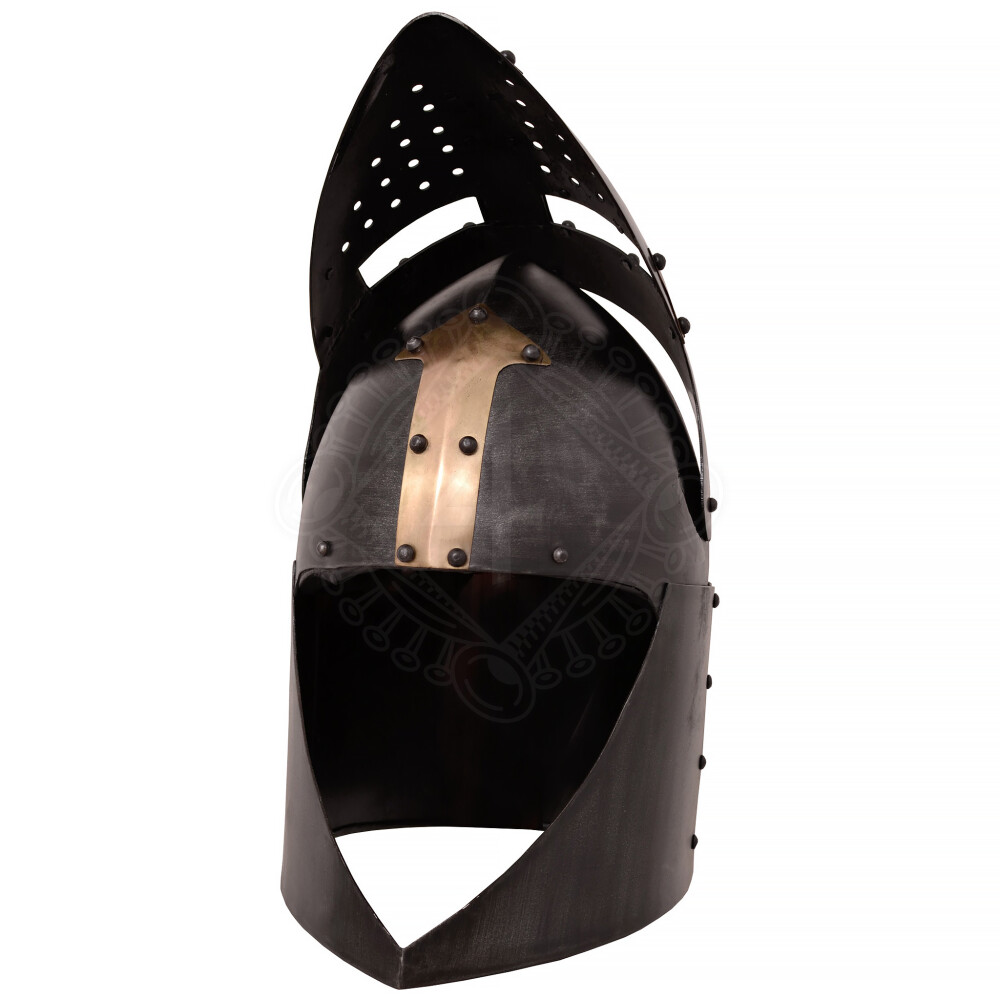 Topfhelm mit klappbarem Visier, 1,6mm Stahl, Antikfinish | Outfit4events