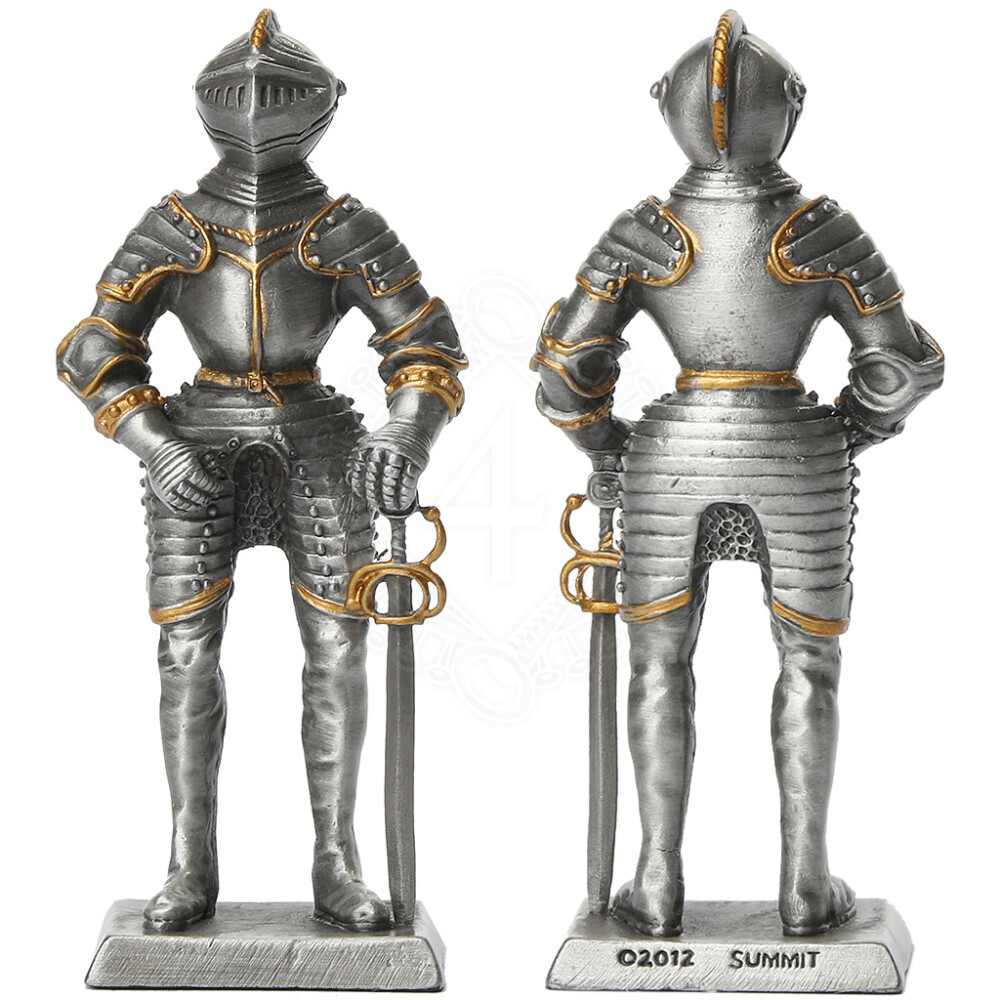 Tin knight statue in gilded armor with sword | Outfit4events