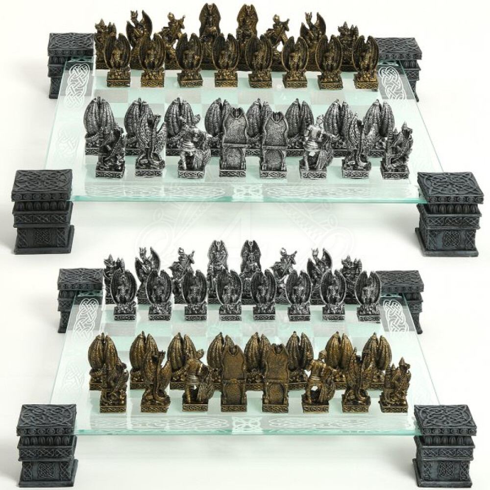 Dragons and Knights Chess set with glass chessboard | Outfit4Events