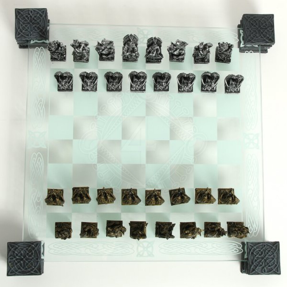 Dragons and Knights Chess set with glass chessboard | Outfit4Events