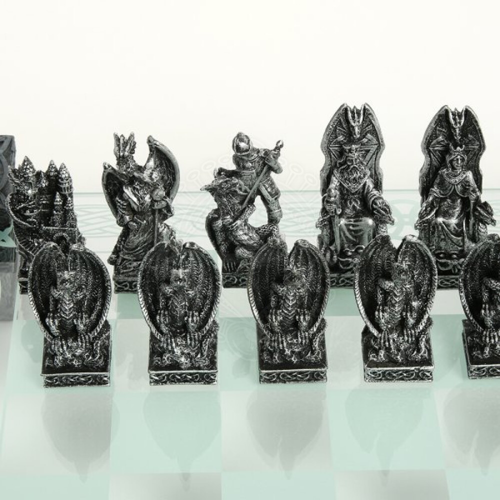 Dragons and Knights Chess set with glass chessboard | Outfit4Events