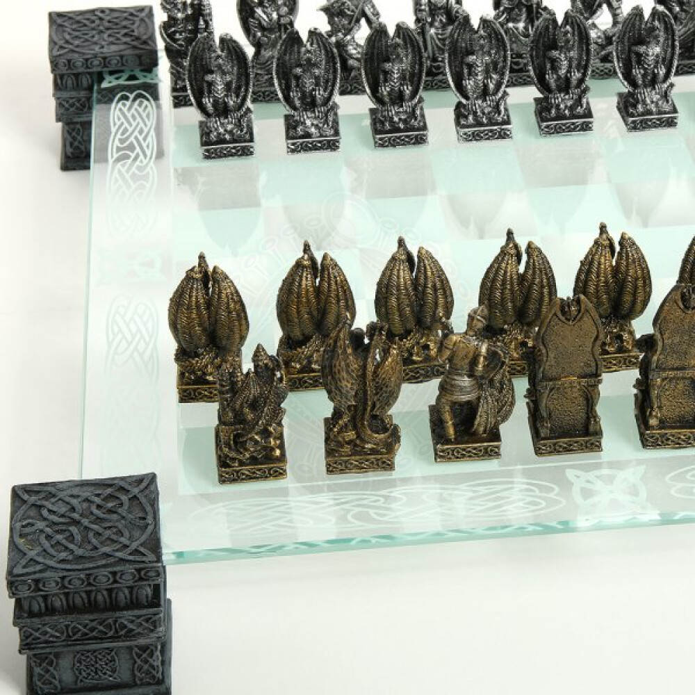 Dragons and Knights Chess set with glass chessboard | Outfit4Events