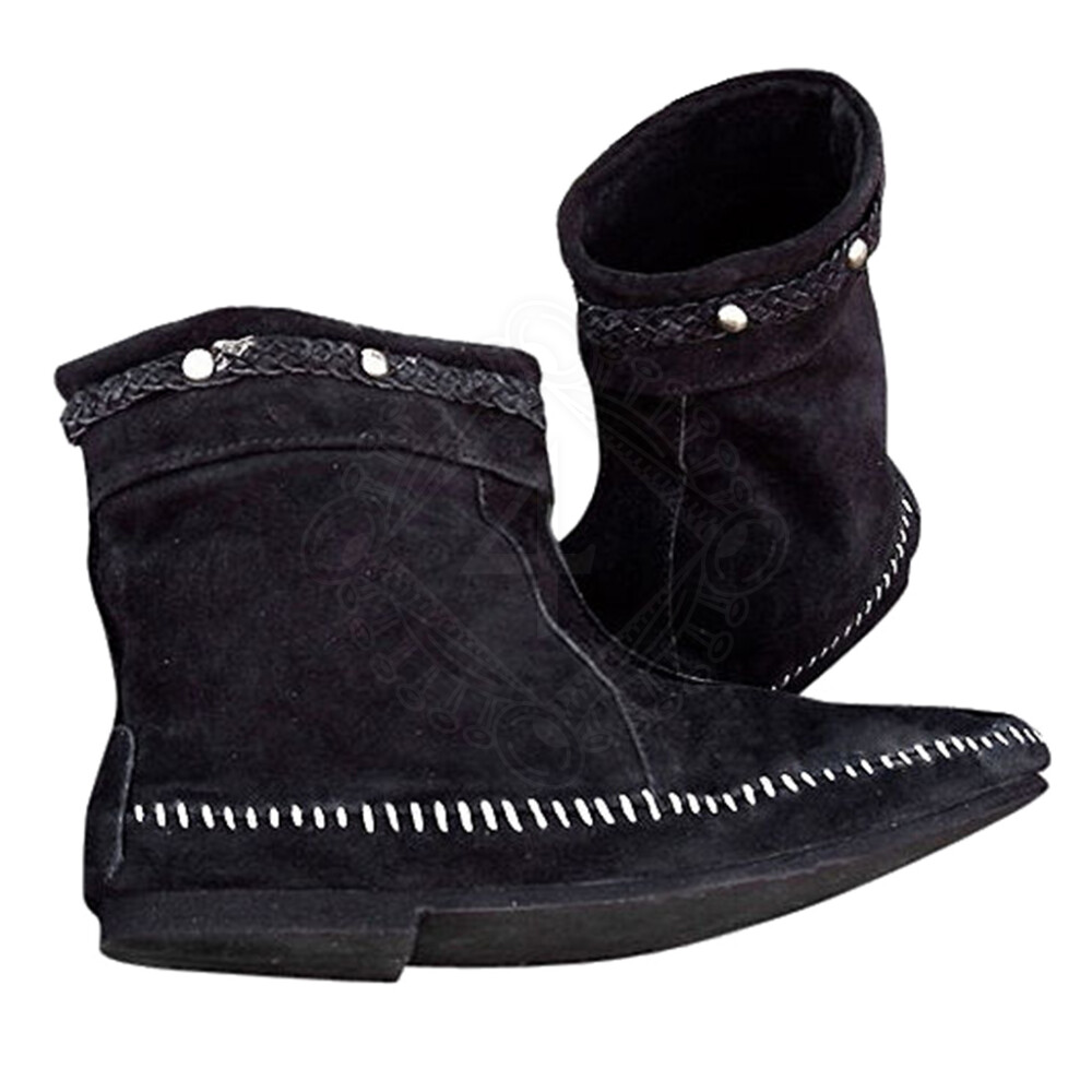 Black Suede Half Boots with Stitching | Outfit4events